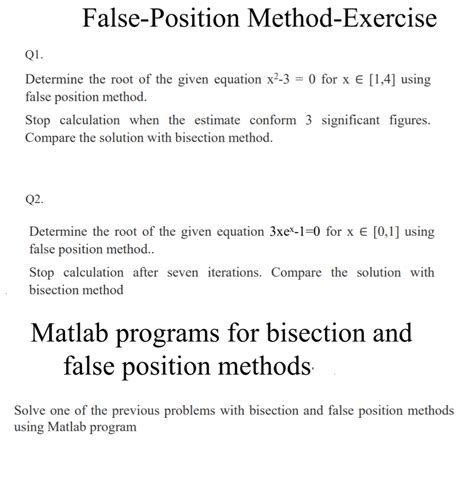 Solved False Position Method Exercise Q1 Determine The Root