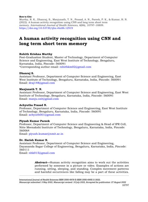 Pdf Human Activity Recognition Using Cnn And Long Term Short Term Memory