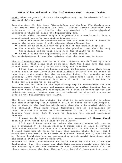 The Explanatory Gap Pdf Philosophy Of Mind Qualia