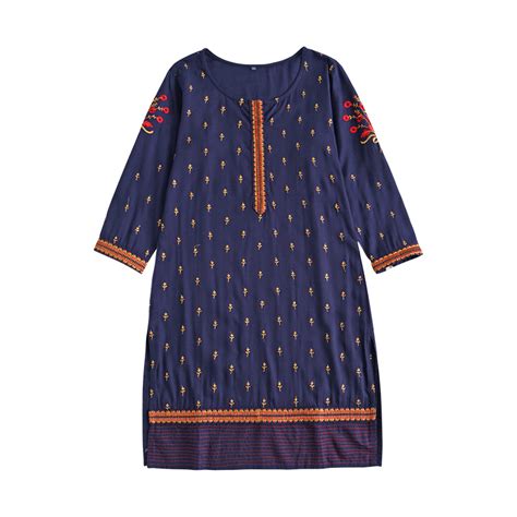 印度传统服饰女民族风上衣纯棉刺绣中长款春夏新品薄款深蓝色虎窝淘