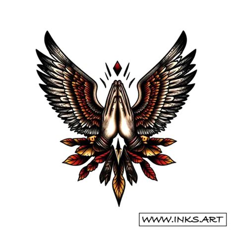 Tattoo Design Wings And Praying Hands Artwork Style Traditional