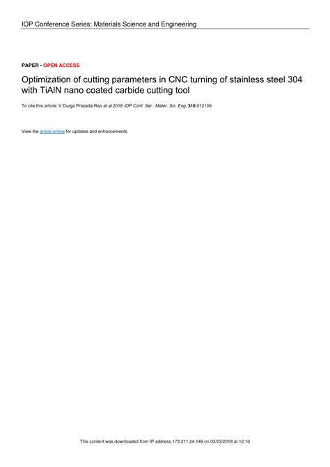 Pdf Optimization Of Cutting Parameters In Cnc Turning Of Stainless