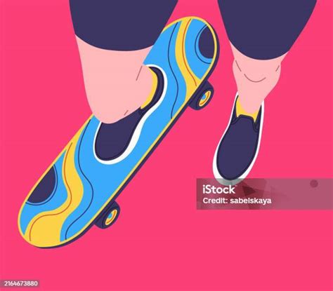 보기 벡터 위의 스케이트 보드에 십대 타기 밝은 거리 디자인 반바지와 운동화에 다리를 핑크 롱 보드에 거리에 대한 스톡 벡터 아트 및 기타 이미지 Istock