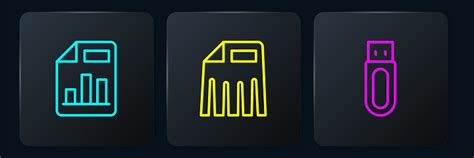 그래프 차트 Usb 플래시 드라이브 및 종이 분쇄기로 선 문서를 설정합니다 검은색 사각형 버튼입니다 벡터 Usb 케이블에 대한 스톡 벡터 아트 및 기타 이미지 Istock