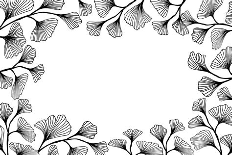 Ginkgo Biloba Leaves Frame Trendy Linear Hand Drawn Style Vector Ginkgo Branch Illustration For