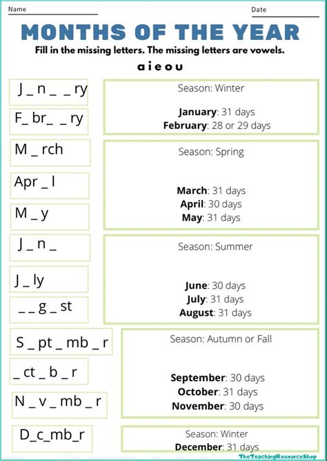 Level Elementary Date Month Months In A Year Worksheets Elementary