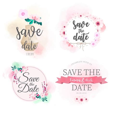 Free Vector Save The Date Badge Watercolor Collection