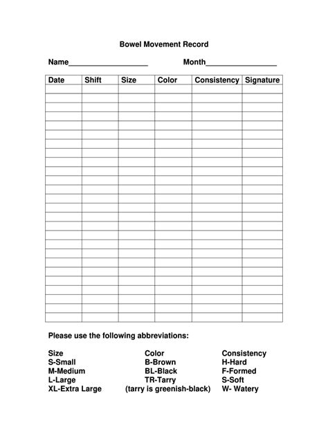 Bowel Movement Chart Printable Free Printable