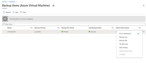 Azure Backup을 사용하여 Azure Linux Vm에서 Oracle Database 백업 및 복구 Azure