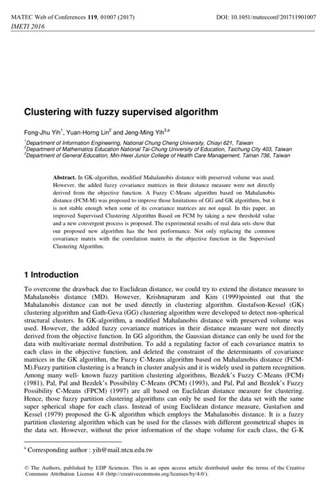 Pdf Clustering With Fuzzy Supervised Algorithm