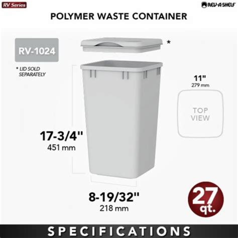Rev A Shelf Polymer Replacement Quart Trash Bin Silver Pack RV Piece Kroger