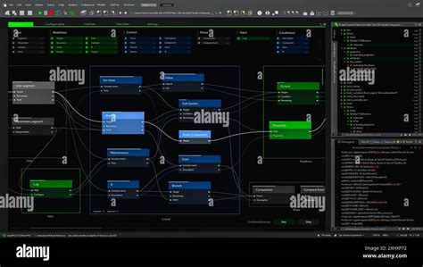 dark computer interface mockup of programming infrastructure for automated solutions automation