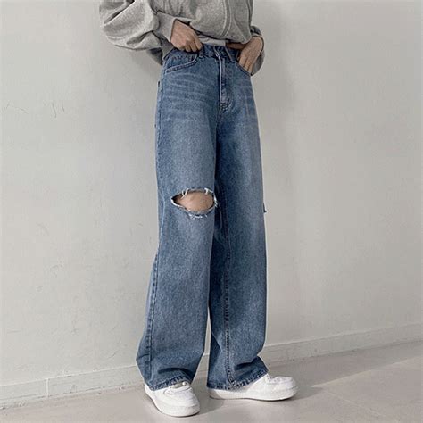 🔥핫딜🔥[힙와이드 핏대박] 트렌디한 컷팅 포인트 흔하지 않은 워싱과 디테일 하이웨스트 와이드 롱 데님 팬츠]고프팬츠 에이블리