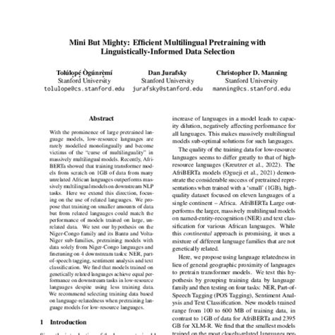 Mini But Mighty Efficient Multilingual Pretraining With Linguistically Informed Data Selection