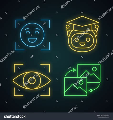 Machine Learning Neon Light Icons Set Stock Vector Royalty Free