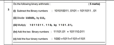 Solved Do The Following Binary Arithmetic 5 Marks 3 I