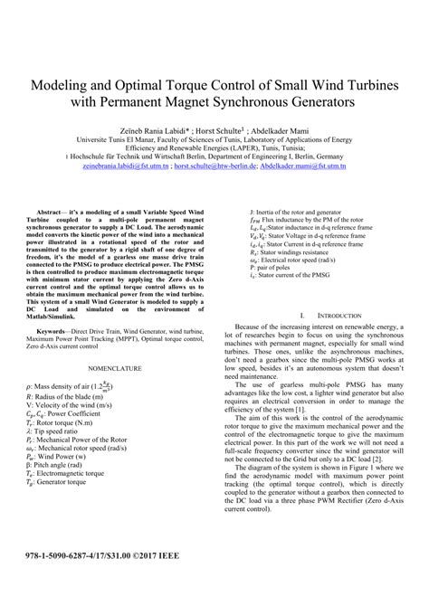 Pdf Modeling And Optimal Torque Control Of Small Wind Turbines With