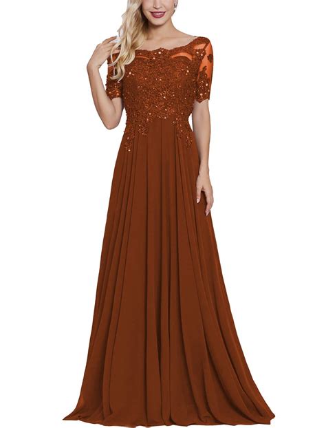 Lace Applique Beaded Mother Bride Dress Long With Sleeves Bateau Neck Maxi Formal Evening Gown