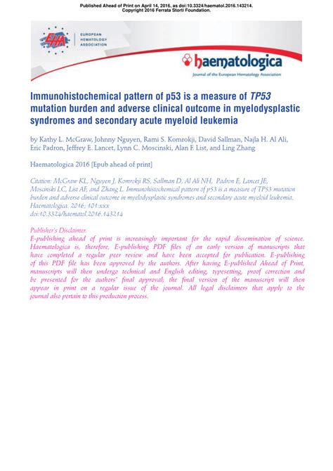 Pdf Immunohistochemical Pattern Of P53 Is A Measure Of Tp53 Mutation Burden And Adverse