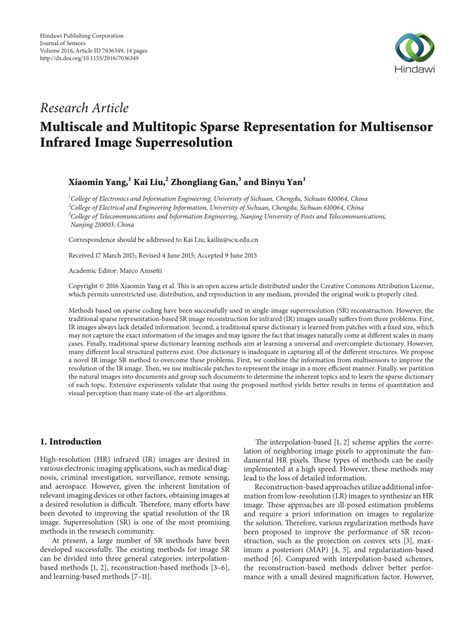 PDF Multiscale And Multitopic Sparse Representation For Multisensor Infrared Image Superresolution