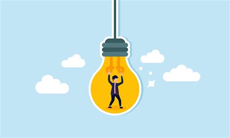 창의성과 혁신은 비즈니스 문제를 해결합니다 상상력과 지식은 성공을 주도합니다 발명 및 동기 부여 원조 성취 전구 아이디어를 고치는 남자의 개념 개념에 대한 스톡 벡터 아트