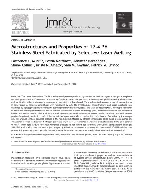 Pdf Microstructures And Properties Of 17 4 Ph Stainless Steel Fabricated By Selective Laser