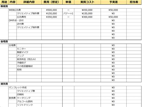 イベント予算管理シート テンプレート（excel形式） マーキャリメディア