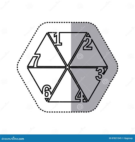 Monochrome Contour Sticker Of Hexagon Figure With Sections And Numeration Stock Illustration