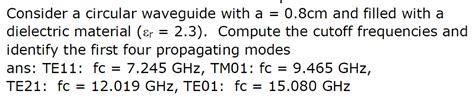 Solved Consider A Circular Waveguide With A 0 8cm And Filled
