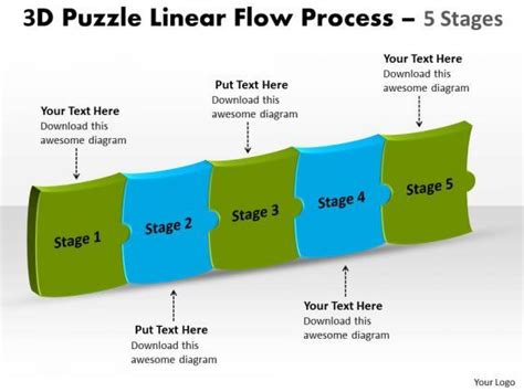 strategic management 3d puzzle linear flow process 5 stages sales diagram