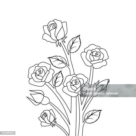 아이 교육 인쇄 요소 디자인을위한 장미 꽃 색칠 공부 페이지 템플릿 검은색에 대한 스톡 벡터 아트 및 기타 이미지 검은색 꽃 나무 꽃 식물 Istock