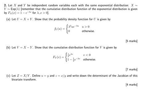 solved 2 let x and y be independent random variables each