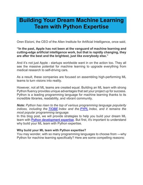 Building Your Dream Machine Learning Team With Python Expertise Pdf