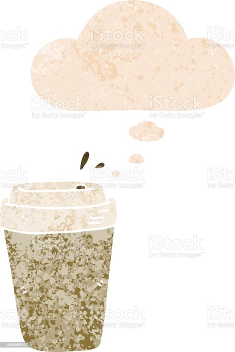그런 지 고민 복고풍 질감 스타일의 생각 거품이 있는 만화 커피 컵 귀여운에 대한 스톡 벡터 아트 및 기타 이미지 귀여운 그런지 이미지 기법 기포 Istock
