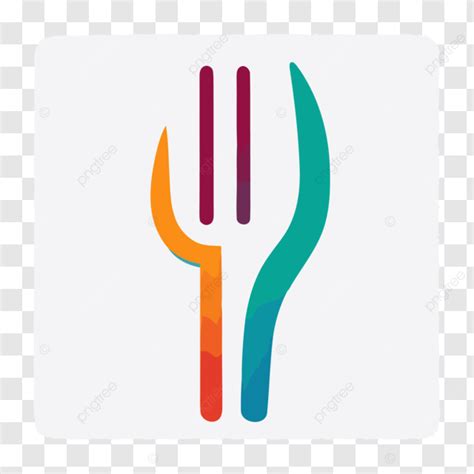 흰색 배경에 화려한 포크와 나이프 로고 벡터 흰색 배경에 후크 포크의 단순한 다채로운 아이콘 그림자 없음 작은 프레임 중앙 Png 일러스트 및 벡터 에 대한 무료