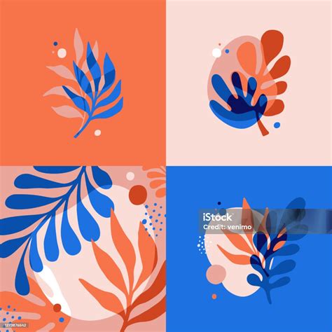 오버프린의 효과와 함께 빨간색과 파란색 색상의 텍스트를위한 복사 공간이있는 추상 꽃 배경의 벡터 세트입니다 포스터 포장 커버 디자인 소셜 미디어 이야기 배경 화면 및