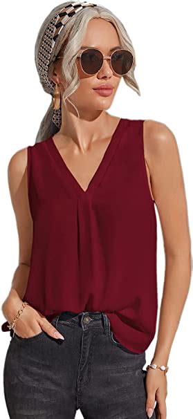 Milumia Women Sleeveless V Neck Work Office Blouse Pleated Tank Top
