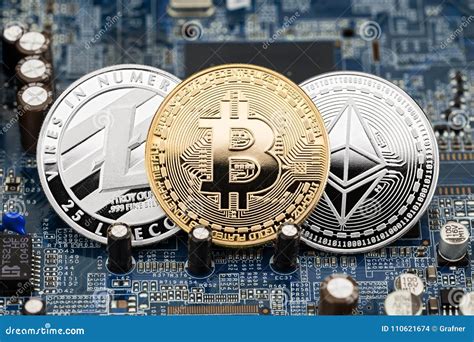 Bitcoin Litecoin Ethereum Crypto Currency Computer Mining Concept Editorial Stock Image Image