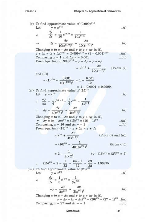 Ncert Solutions For Class 12 Maths Chapter 6 Application Of Derivatives Pdf Download