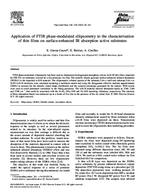 Pdf Application Of Ftir Phase Modulated Ellipsometry To The
