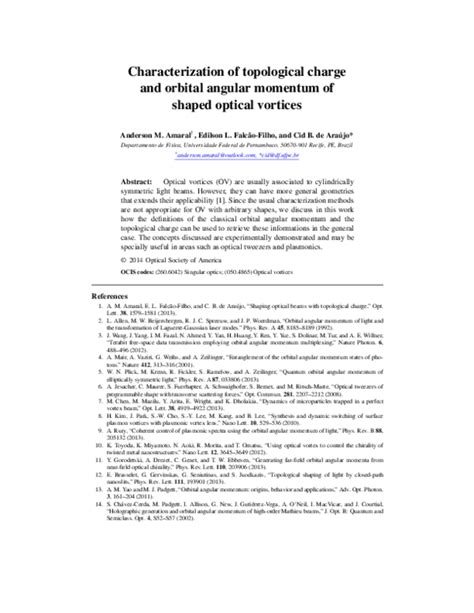 Pdf Characterization Of Topological Charge And Orbital Angular Momentum Of Shaped Optical