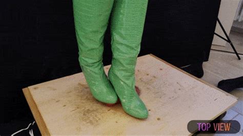 Cbt Bootjob In Leather Green Boots With Tamystarly Top View