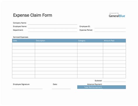 Expense Claim Form In Excel Basic