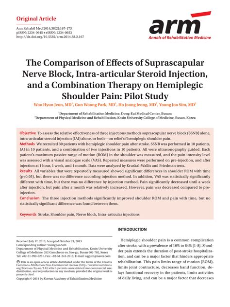 Pdf The Comparison Of Effects Of Suprascapular Nerve Block Intra Articular Steroid Injection