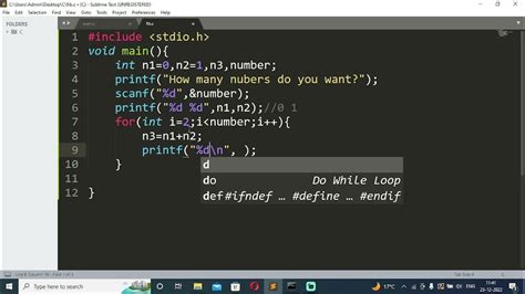 C Program To Print Fibonacci Series Youtube