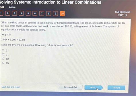 solved solving systems introduction to linear combinations quiz active 1 2 3 5 6 7 8 9 10