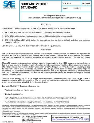 Sae J 1979 3 2022 Ee Diagnostic Test Modes Zero Emission Vehicle Propulsion Systems On Uds