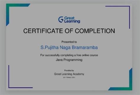 Completed Java Certification Program Spujitha Naga Bramaramba Posted