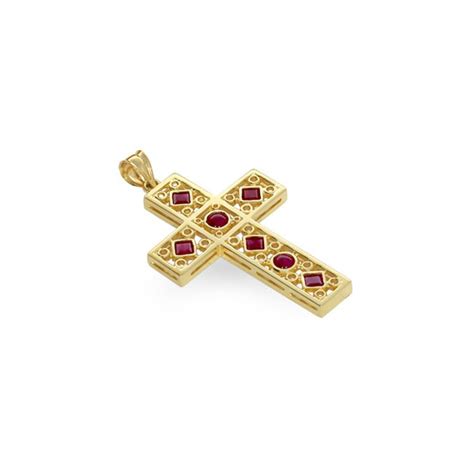 14k Solid Gold Genuine Ruby Cross Pendant Religious Pendant Etsy