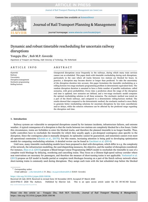 Pdf Dynamic And Robust Timetable Rescheduling For Uncertain Railway